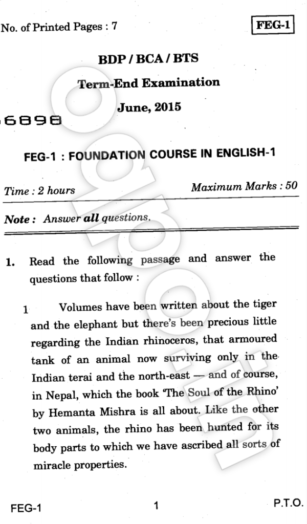IGNOU FEG 1 Foundation Course In English Question Paper June 2015 ignou-feg-1-foundation-course-in-english-question-paper-june-2015